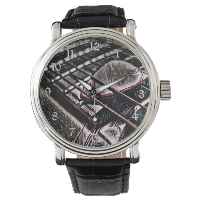 Guitar Strings In Leather Wrist Watch | Zazzle