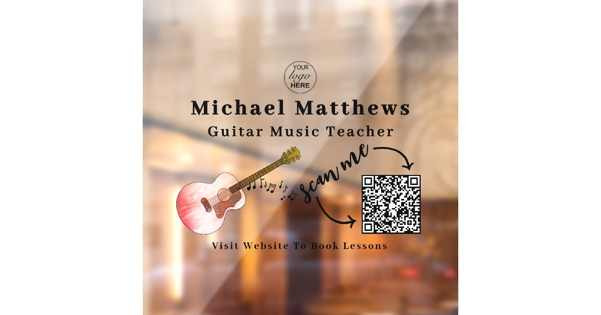 Guitar Teacher Lessons Advertising QR Code Window Cling | Zazzle