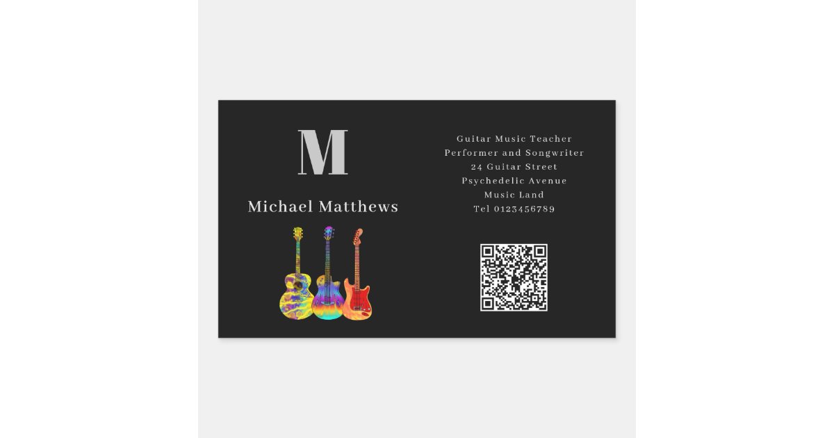 Guitar Teacher Music Lessons QR Code Rectangular Sticker | Zazzle