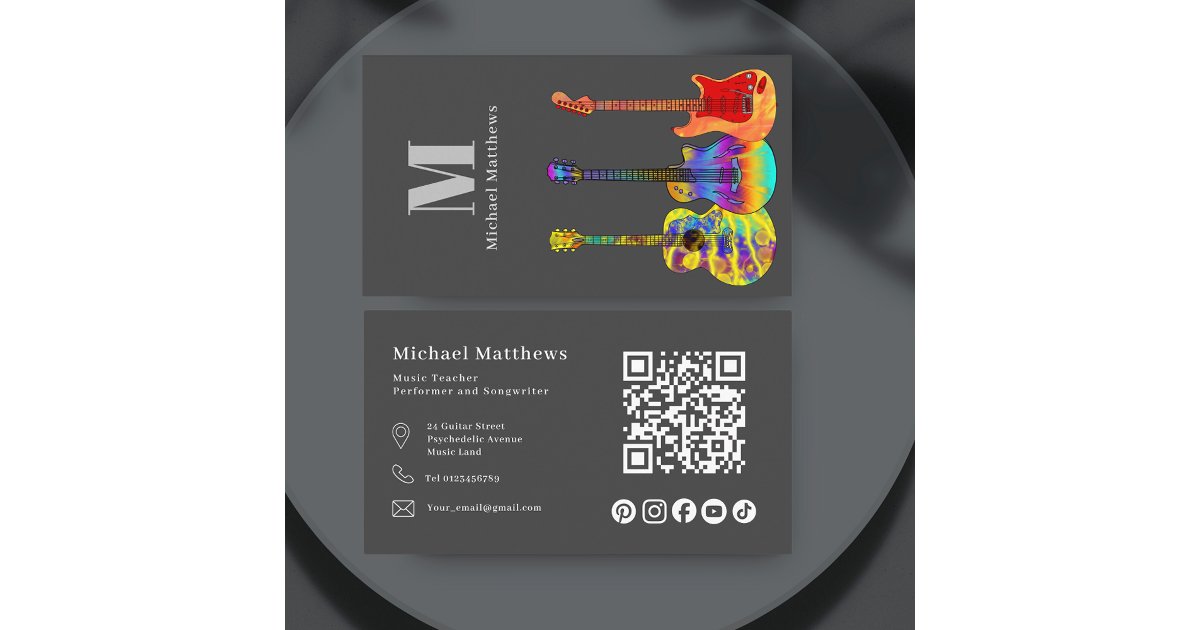 Guitar Teacher QR Code and Social Media Business Card | Zazzle
