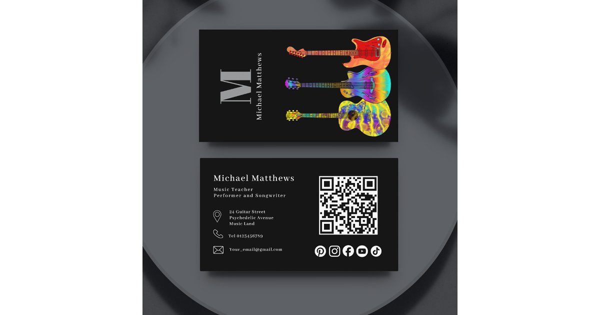 Guitar Teacher QR Code and Social Media Custom Business Card | Zazzle