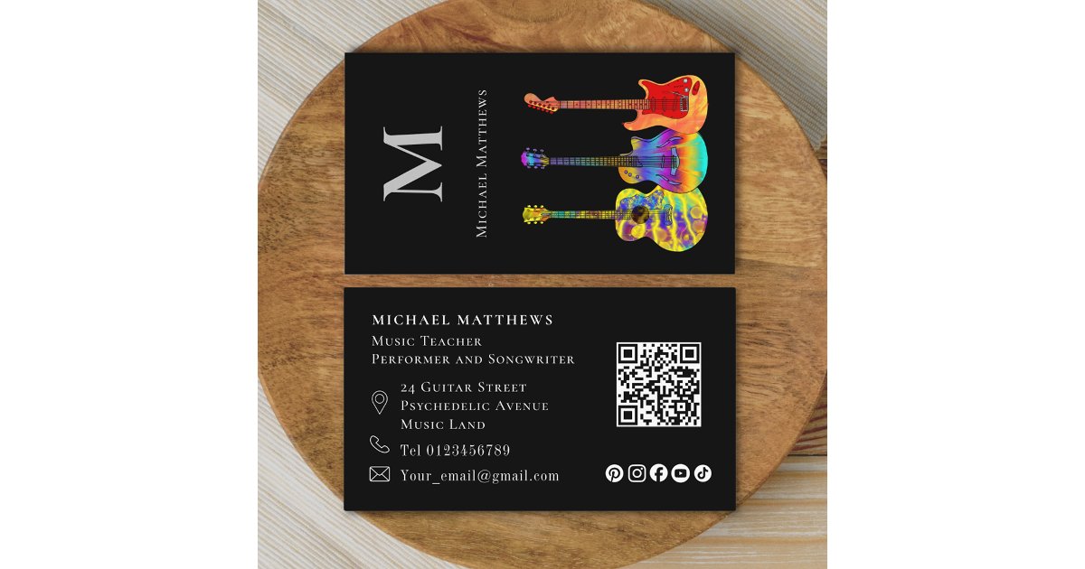 Guitar Teacher QR Code Social Media Business Card | Zazzle