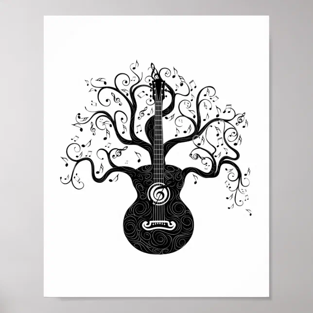Guitar tree of life and music notes poster | Zazzle