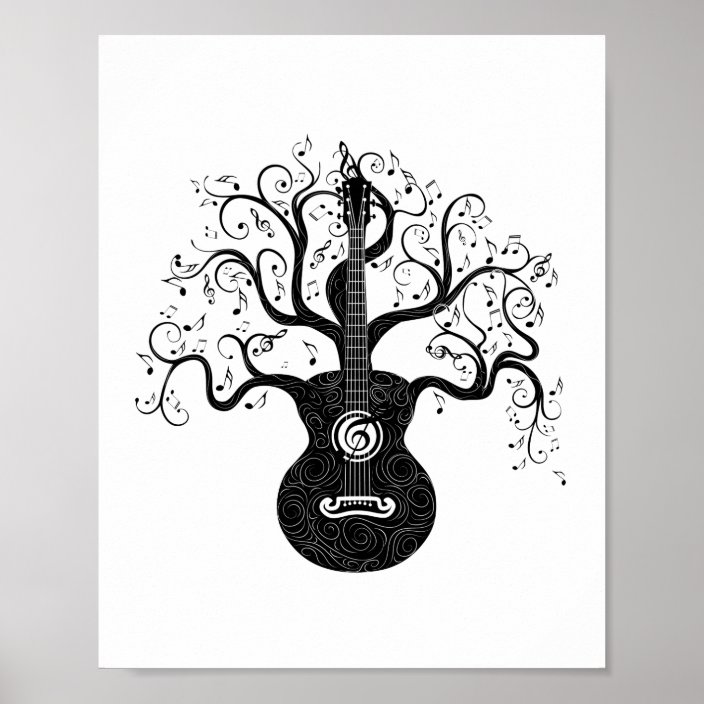 Guitar tree of life and music notes poster | Zazzle