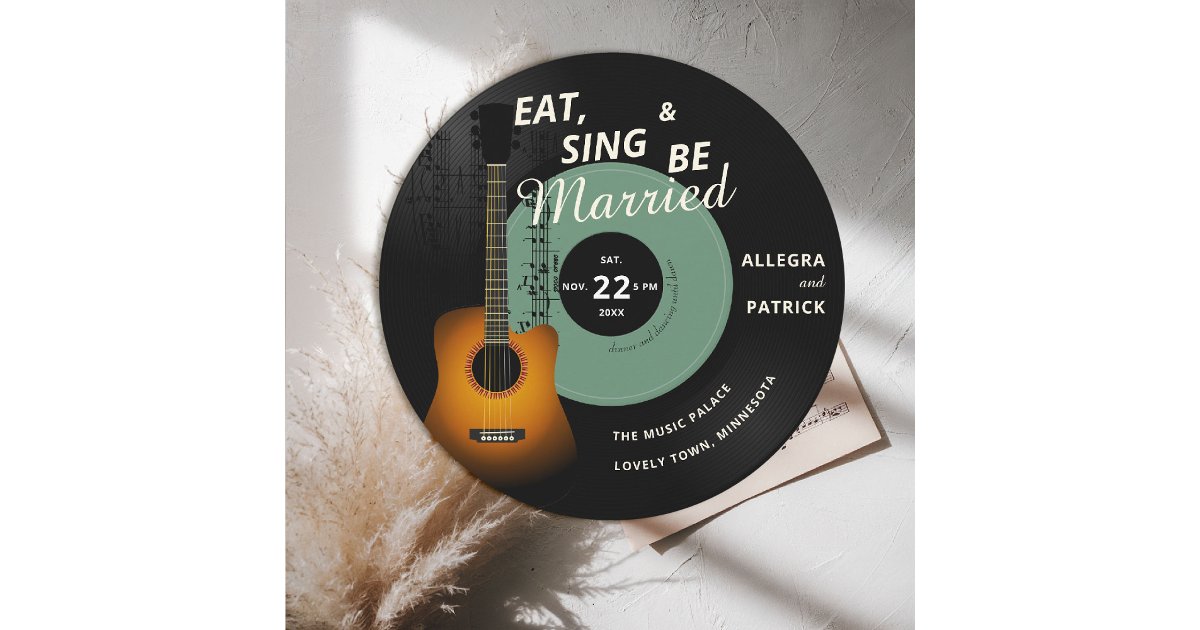 Guitar Vintage Record Music Musician Sage Wedding Invitation | Zazzle