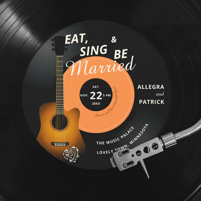 Guitar Vinyl Record Music Themed Musician Wedding Invitation | Zazzle