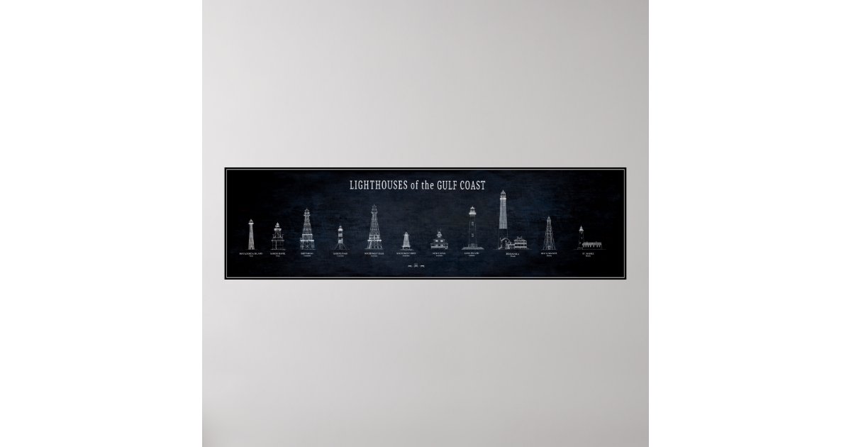GULF COAST LIGHTHOUSES BLUEPRINT POSTER | Zazzle