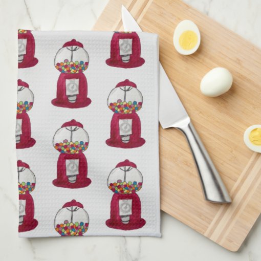 Gumball Machine Retro Candy Shop Pattern Kitchen Towel | Zazzle