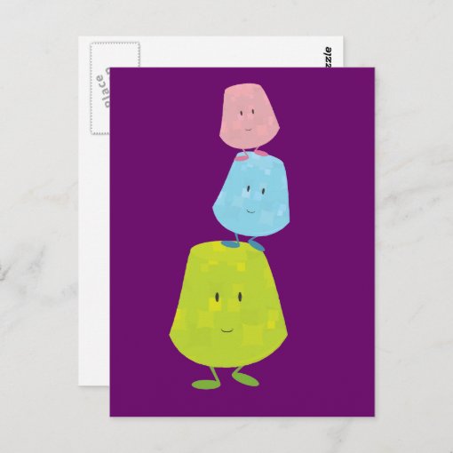 Gumdrop characters balancing on each other postcard | Zazzle