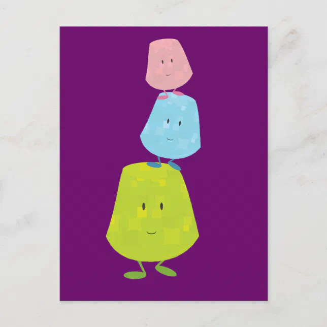 Gumdrop characters balancing on each other postcard | Zazzle