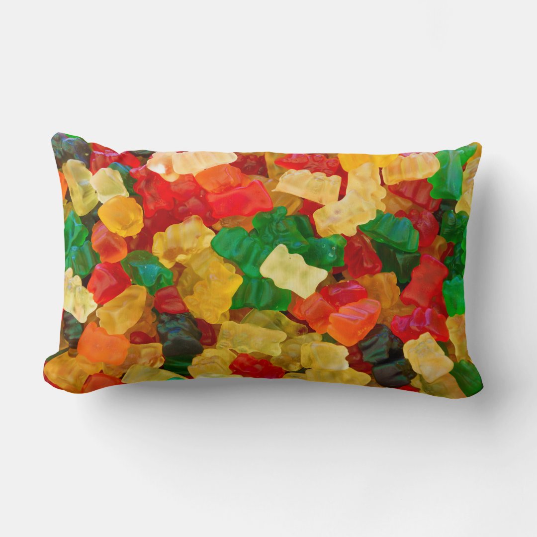 Gummy Bear Rainbow Colored Candy Lumbar Pillow | Zazzle