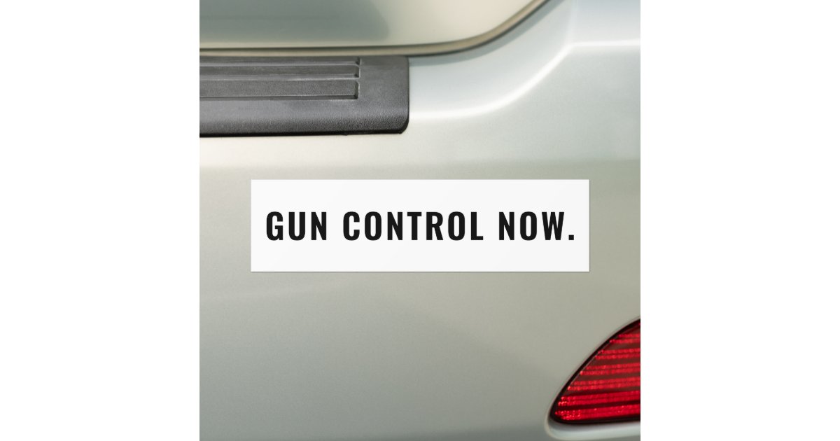 Gun Control Now white and black text minimalist Bumper Sticker | Zazzle