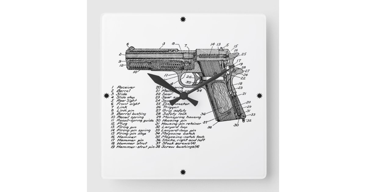 Gun Diagram V2 Square Wall Clock | Zazzle