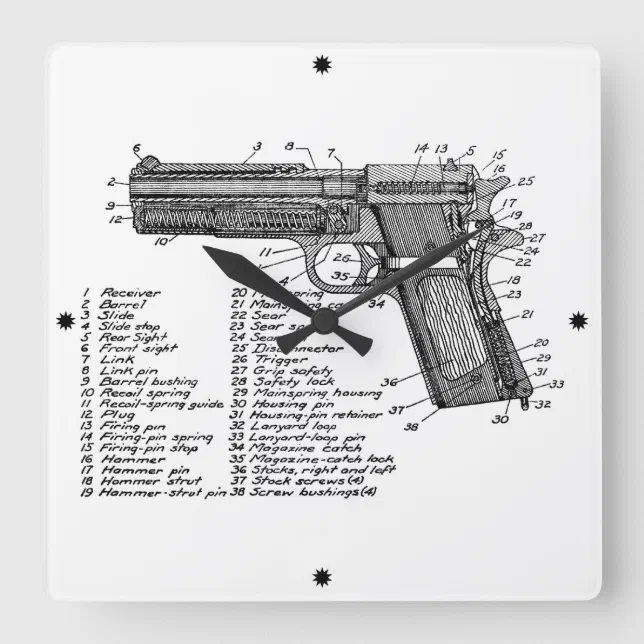 Gun Diagram V2 Square Wall Clock | Zazzle