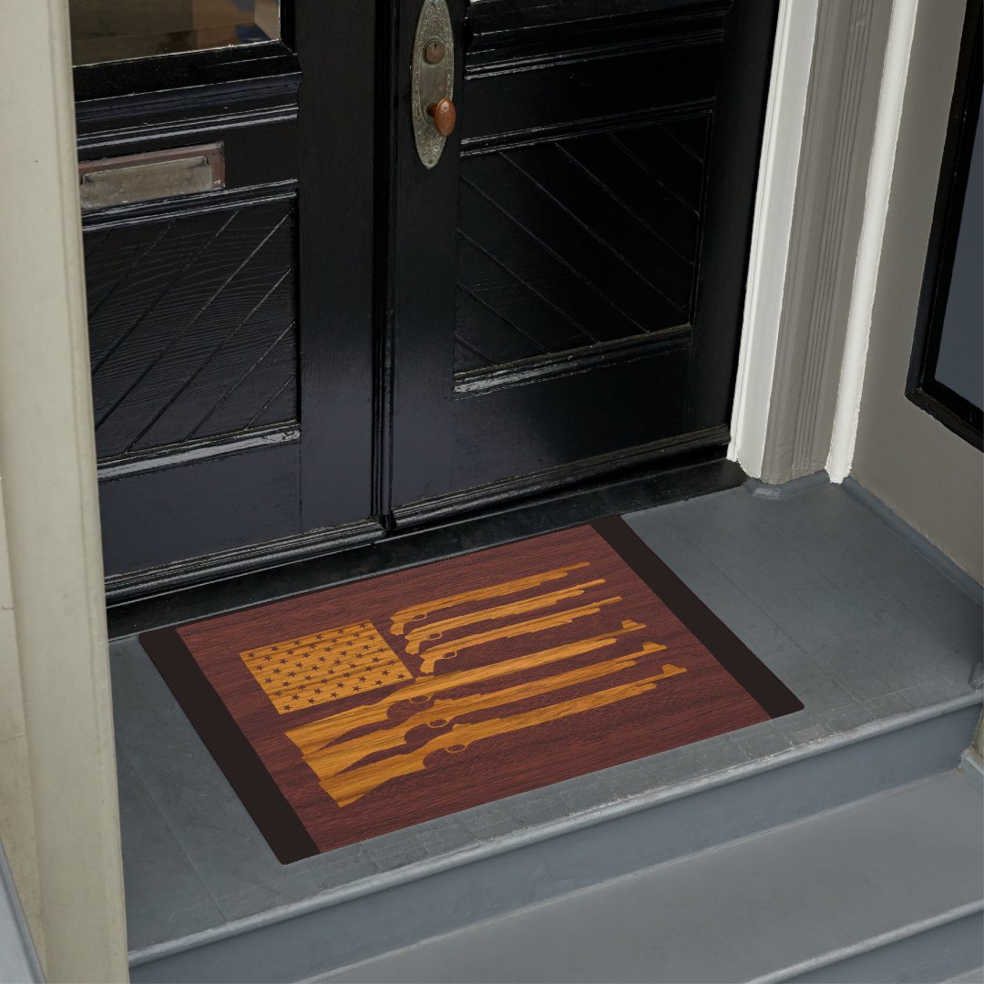 Gun Rifle Flag Wood Doormat | Zazzle