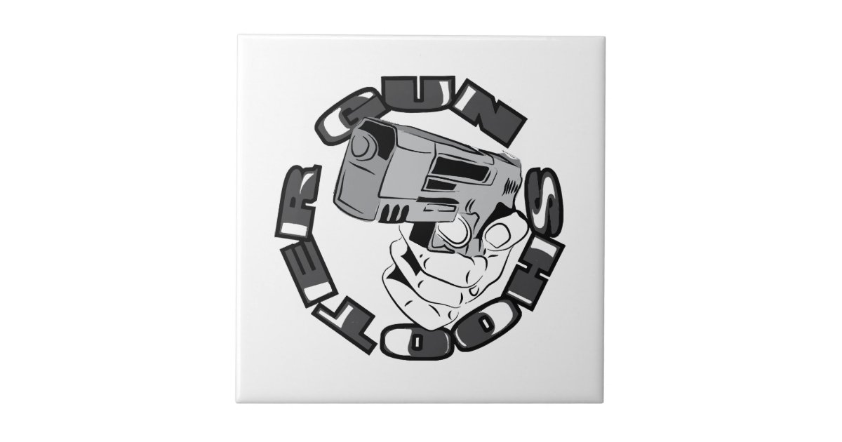Gun shooter illustration ceramic tile | Zazzle