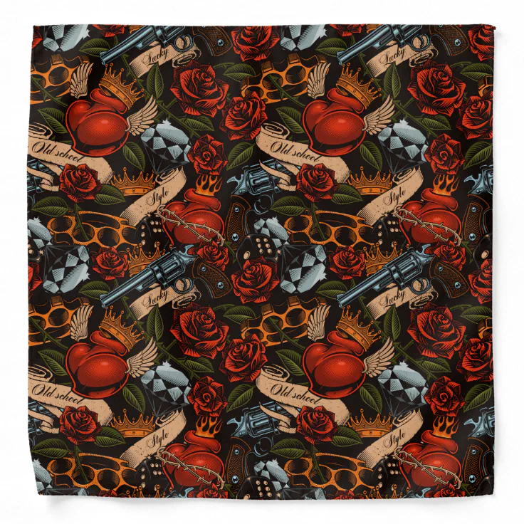 Gun Skull and Roses Graffiti pattern Bandana | Zazzle