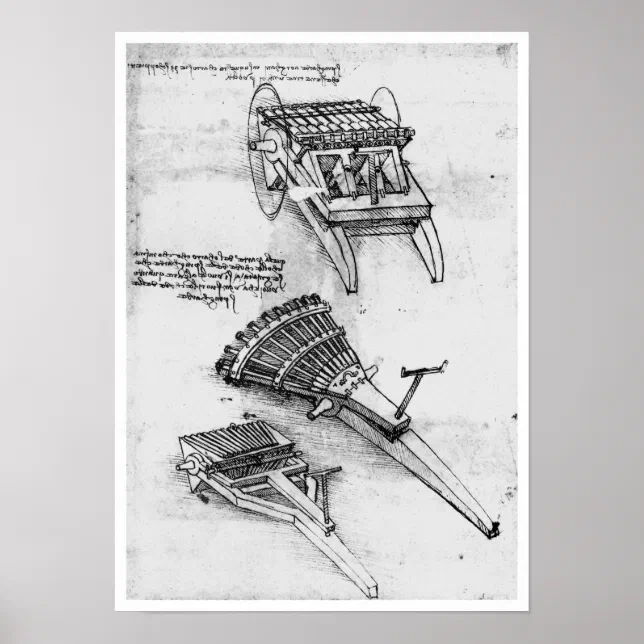 Gun with Array of Barrels, Leonardo da Vinci Poster | Zazzle
