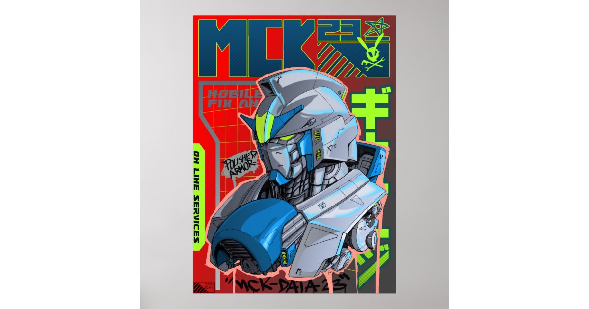 gundam inspired ink art poster | Zazzle