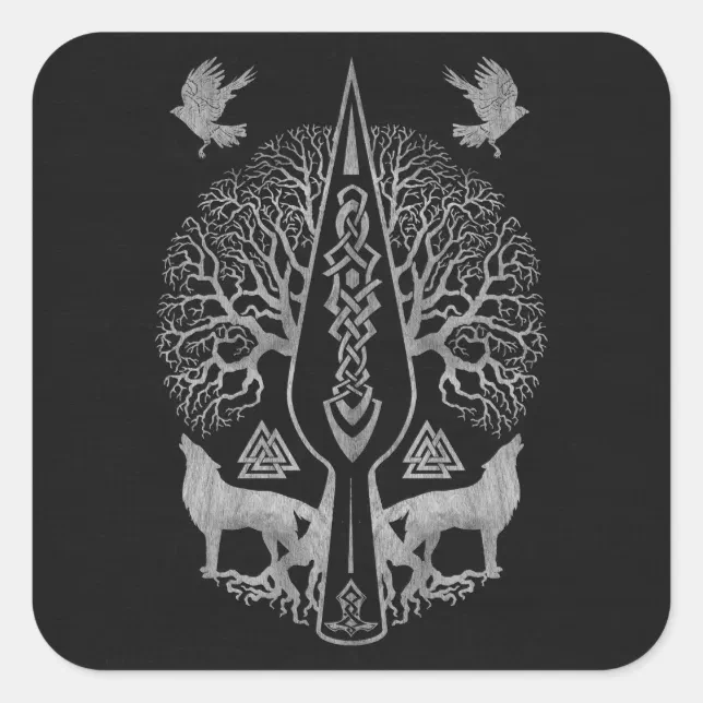 Gungnir - Spear of Odin and Tree of life - Square Sticker | Zazzle