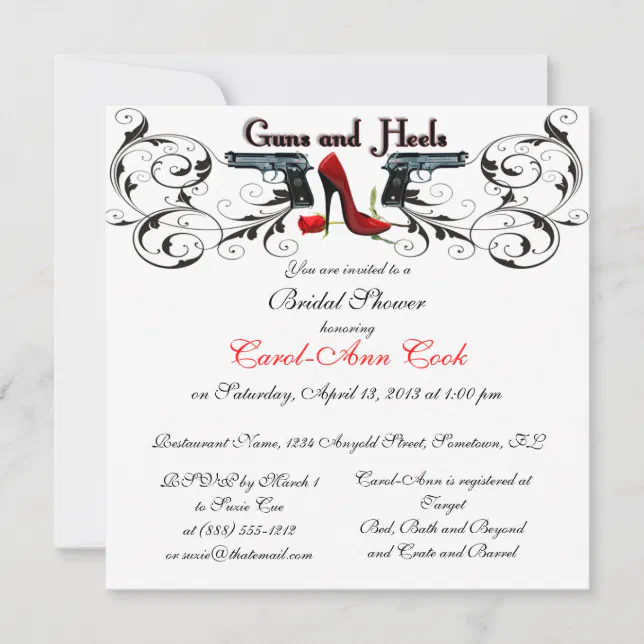 Guns and Heels Custom Bridal Shower Invitation | Zazzle