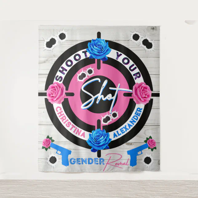 Guns or Roses Gender Reveal Baby Shower Pink/Blue Tapestry | Zazzle