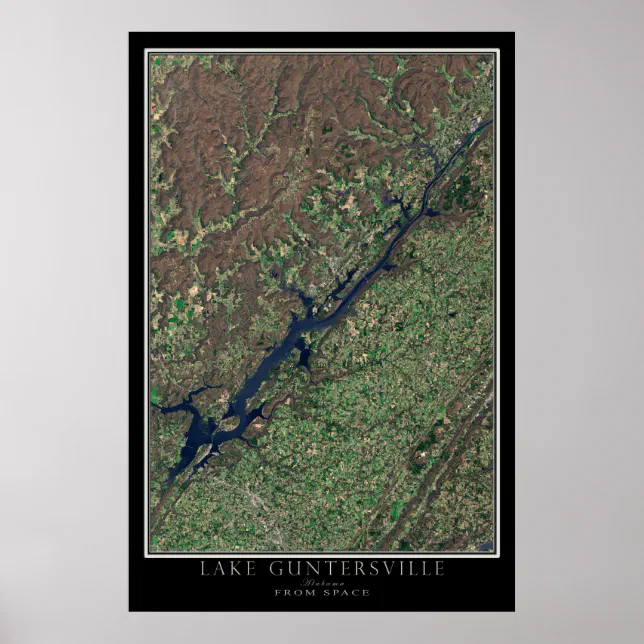 Guntersville Lake Alabama From Space Satellite Map Poster | Zazzle