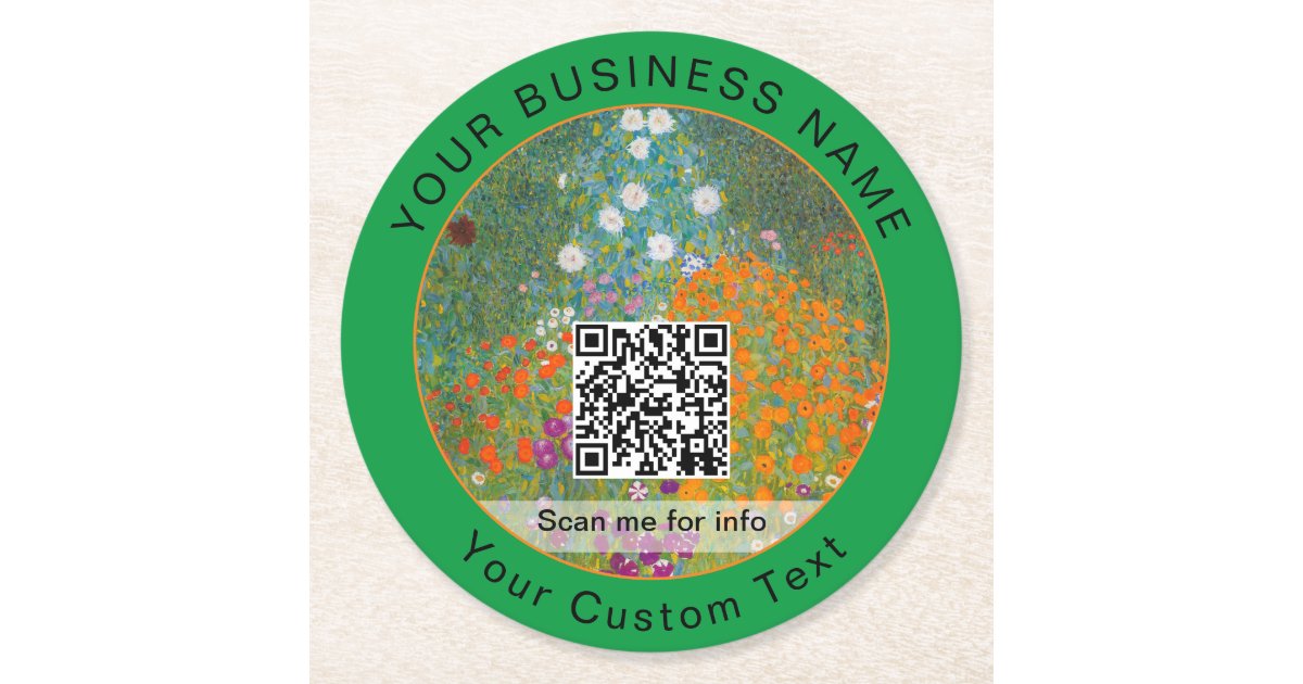 Gustav Klimt - Flower Garden QR Code Round Paper Coaster | Zazzle