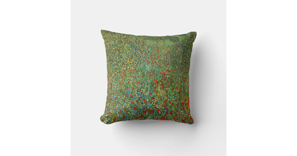 Gustav Klimt Poppy Field Throw Pillow | Zazzle