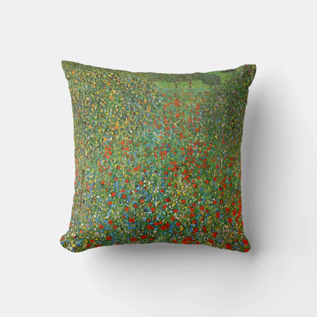 Gustav Klimt Poppy Field Throw Pillow | Zazzle