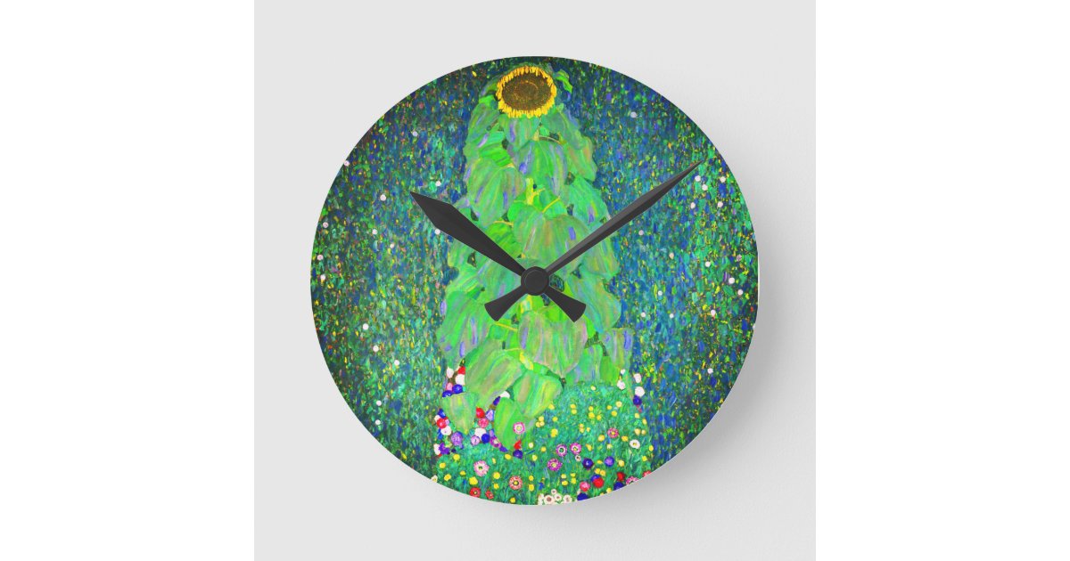 Gustav Klimt Sunflower Round Clock | Zazzle