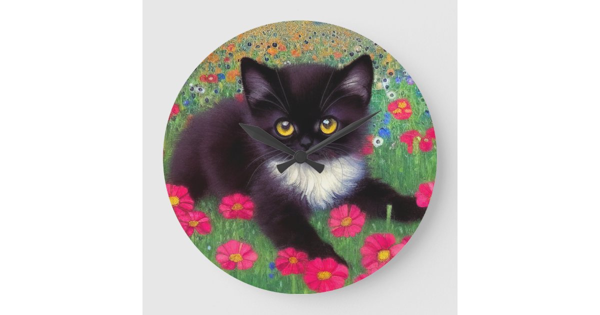 Gustav Klimt Tuxedo Cat Large Clock | Zazzle