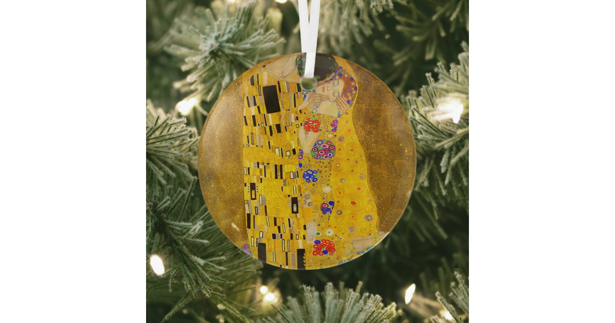 Gustav Klimt's The Kiss famous painting. Glass Ornament | Zazzle