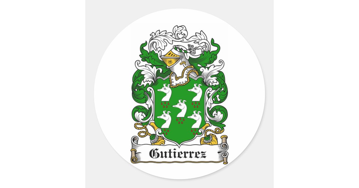 GUTIERREZ FAMILY CREST - GUTIERREZ COAT OF ARMS CLASSIC ROUND STICKER ...