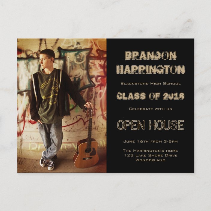 Guy Grad Grunge Photo Open House Invitation | Zazzle.com