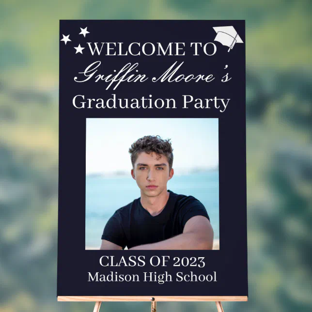 Guy Grad Modern Graduate Custom Photo Welcome Sign | Zazzle
