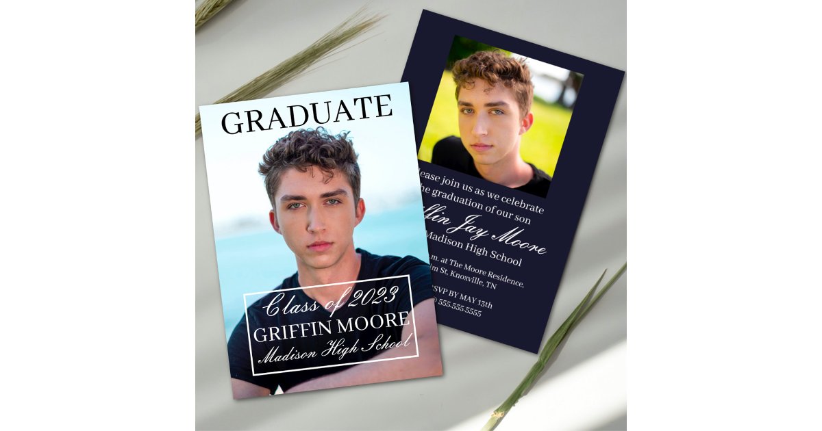 Guy Grad Modern Photo Graduation Invitation | Zazzle