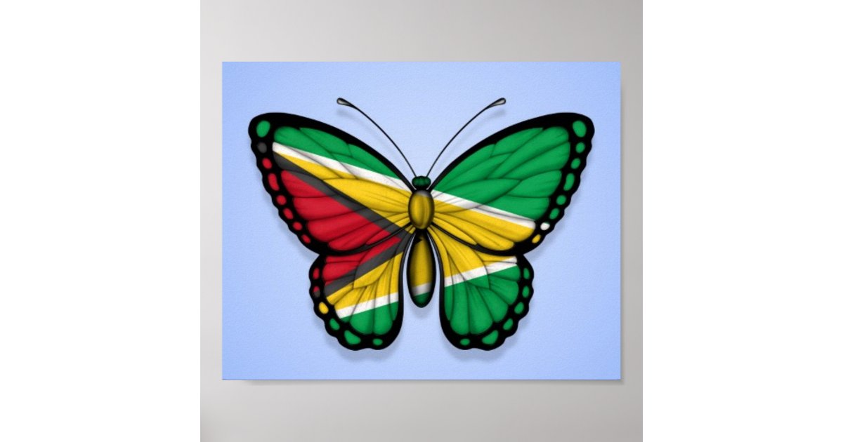 Guyana Butterfly Flag on Blue Poster | Zazzle