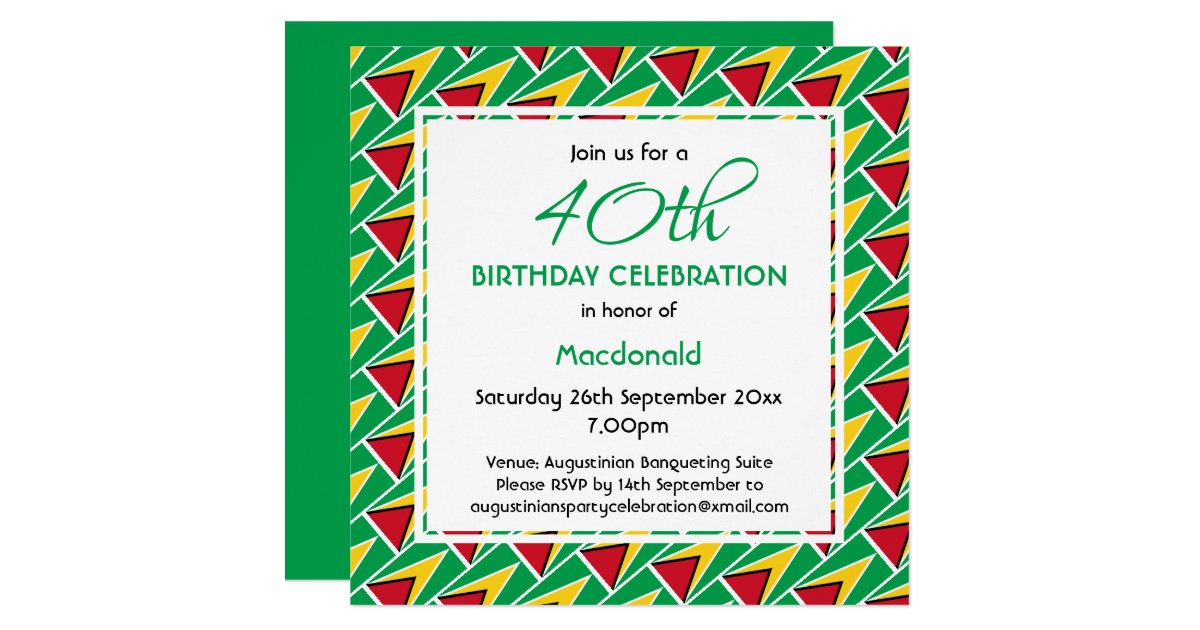 GUYANA FLAG Custom Birthday Celebration Invitation | Zazzle.com