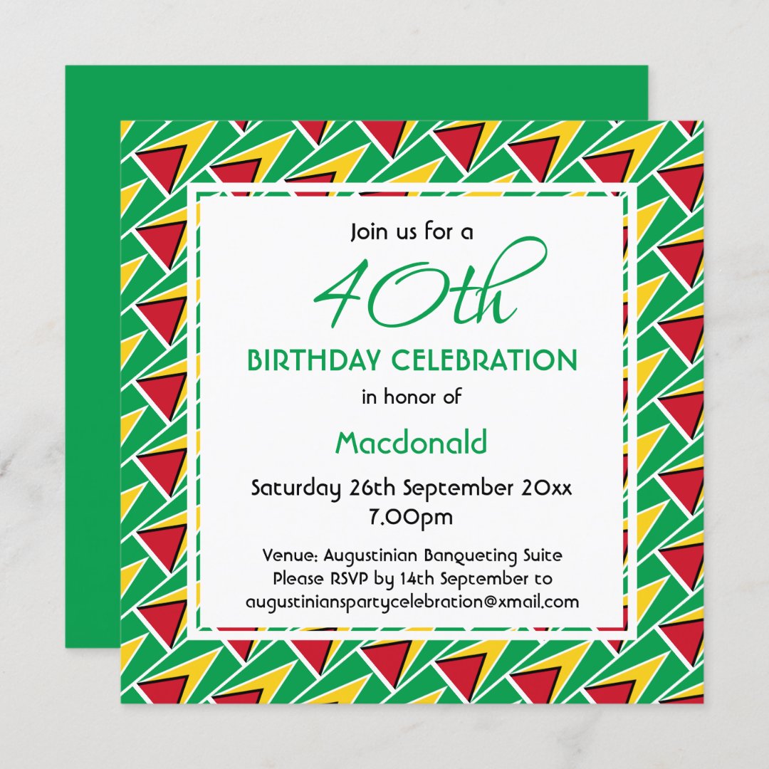GUYANA FLAG Custom Birthday Celebration Invitation | Zazzle