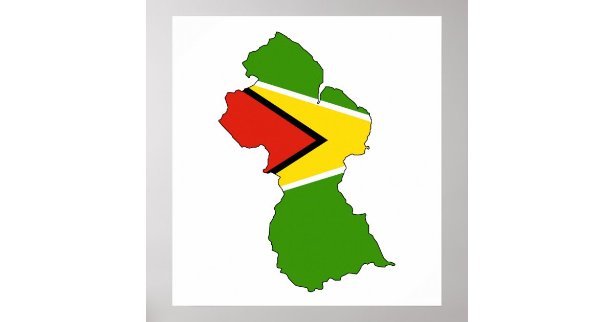 Guyana Flag Map full size Poster | Zazzle