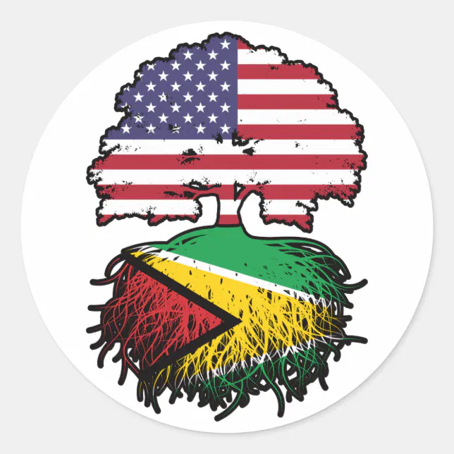 Guyana Guyanese American USA Tree Roots Flag Classic Round Sticker | Zazzle