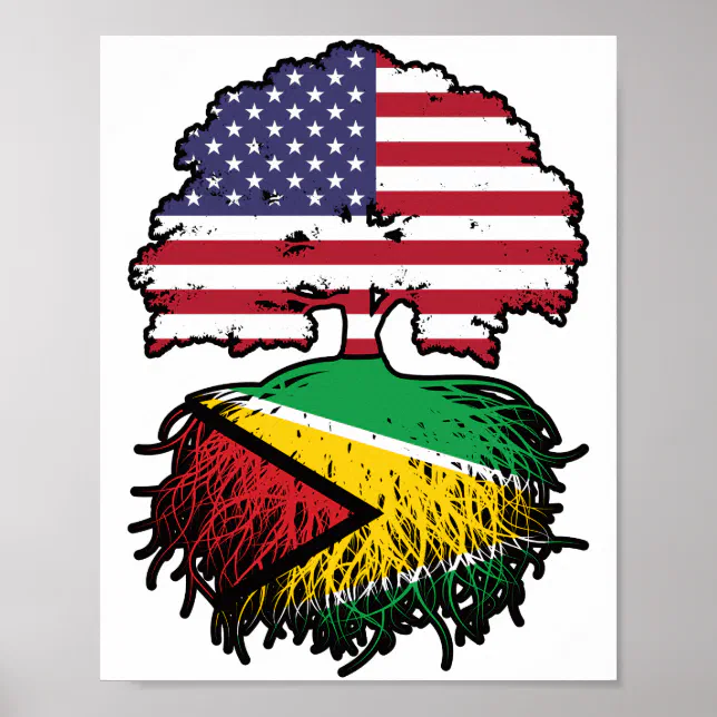Guyana Guyanese American USA Tree Roots Flag Poster | Zazzle
