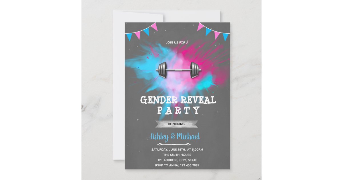 Gym gender reveal invitation | Zazzle