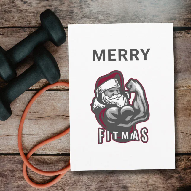 gym lover fit Santa merry Christmas funny Holiday Card | Zazzle