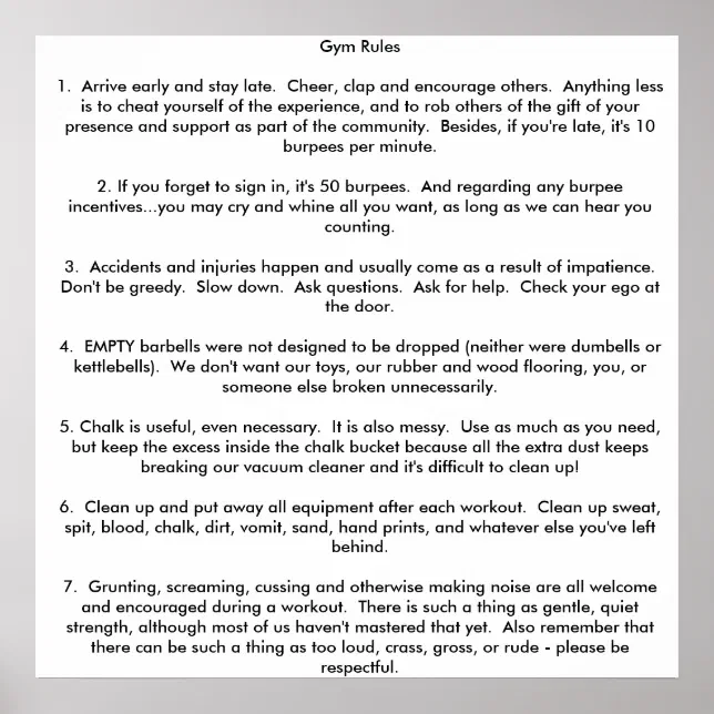 Gym Rules Poster | Zazzle