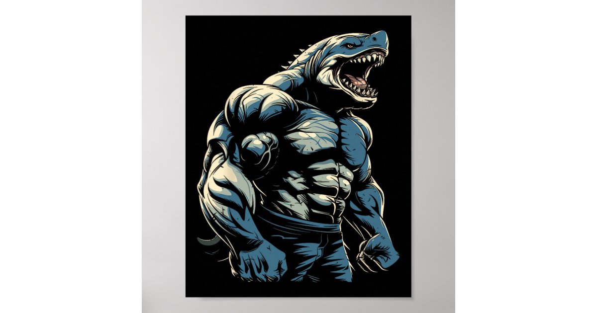 Gym Workout Bodybuilding Shark Poster | Zazzle