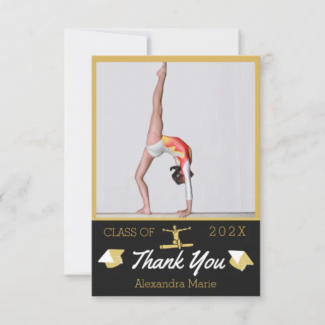 Gymnast graduate Modern Photo graduation class of Thank You Card | Zazzle