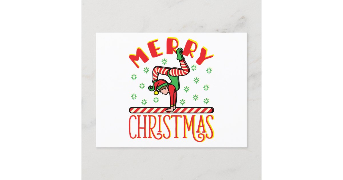 Gymnastic Elf on Beam Postcard | Zazzle