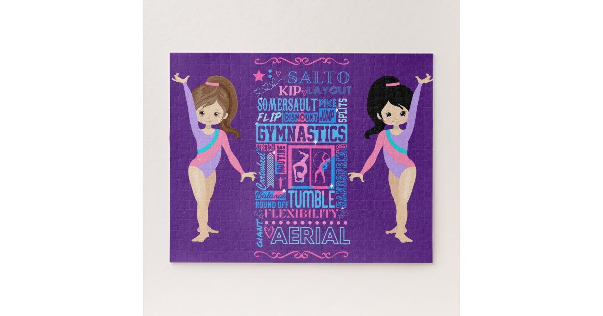 Gymnastic Girls Skill Words of Gymnastics Jigsaw Puzzle | Zazzle